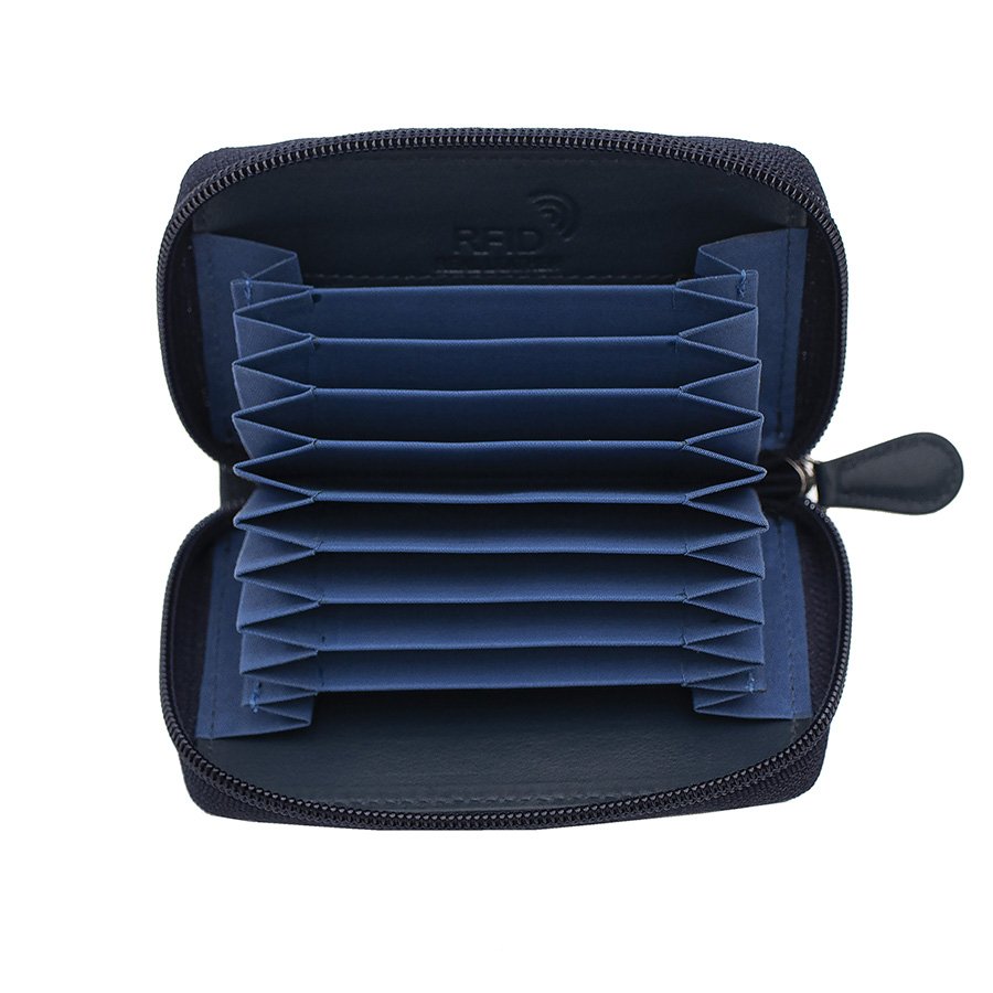 CONCERTINA RFID Leather Credit Card Wallet | Blue - The Leather Mob