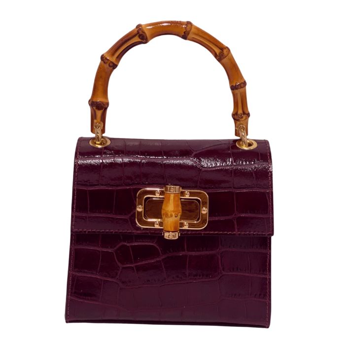 CROC Bag with Bamboo Handle | Bordeaux - The Leather Mob