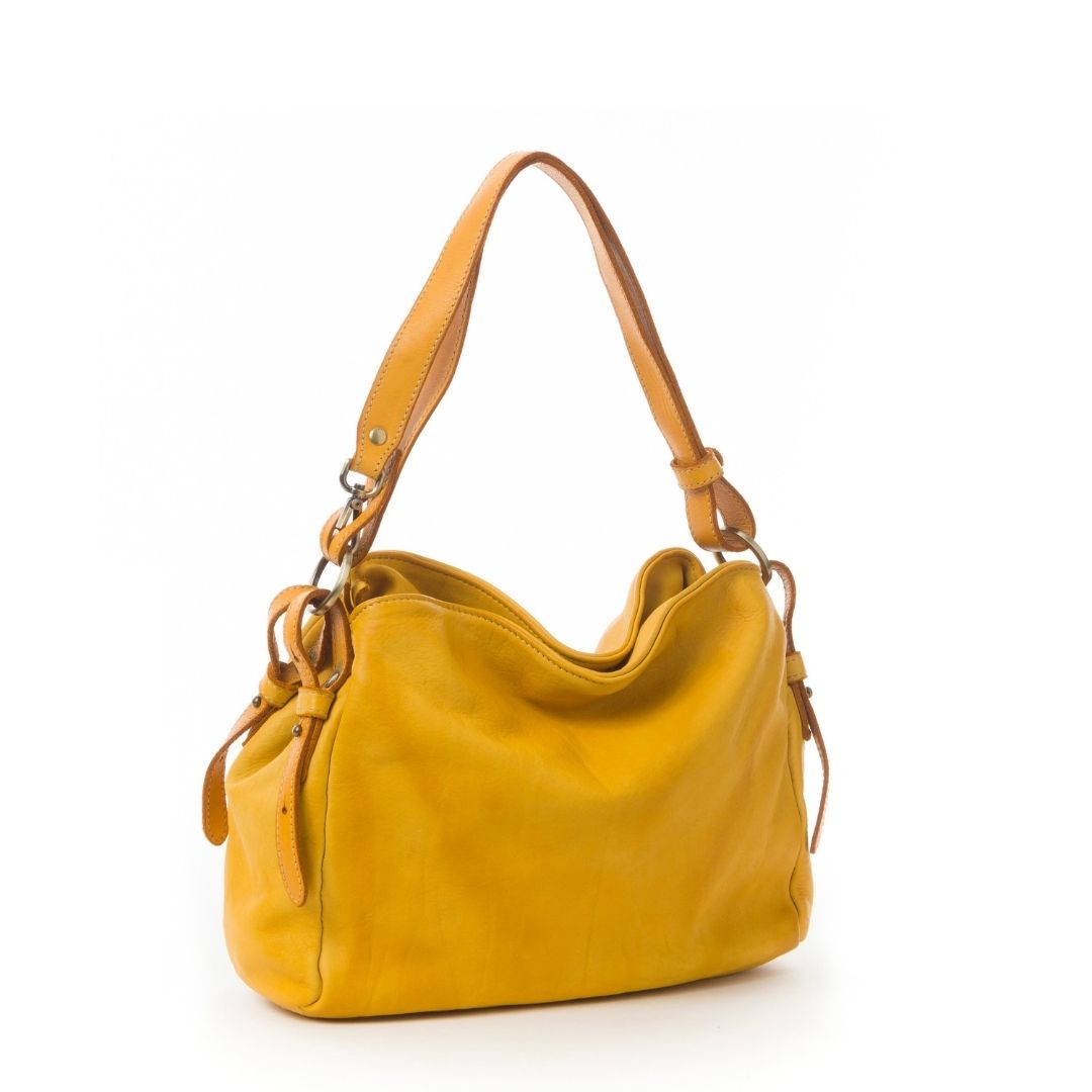 BARBARA Soft Leather Shoulder Bag | Mustard - The Leather Mob