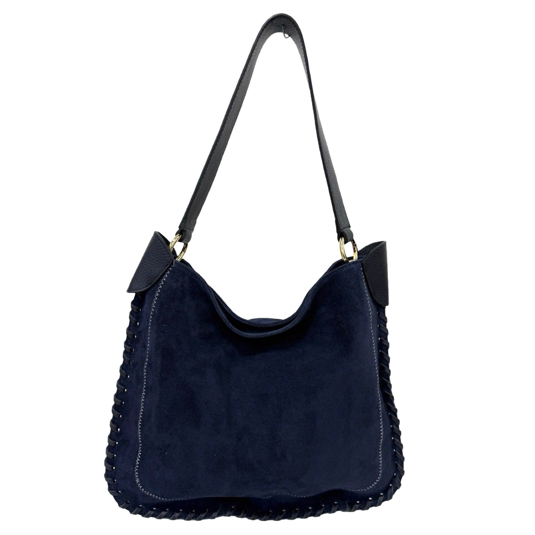 MALLORCA Suede Shoulder Bag | Navy - The Leather Mob
