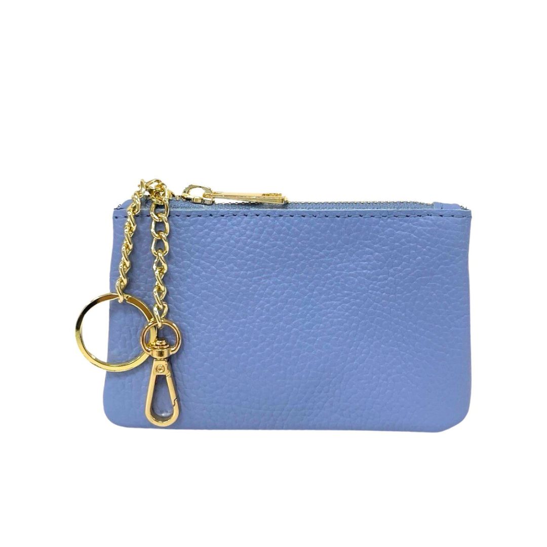 Small Zipped Leather Pouch with Keyring | Baby Blue - The Leather Mob