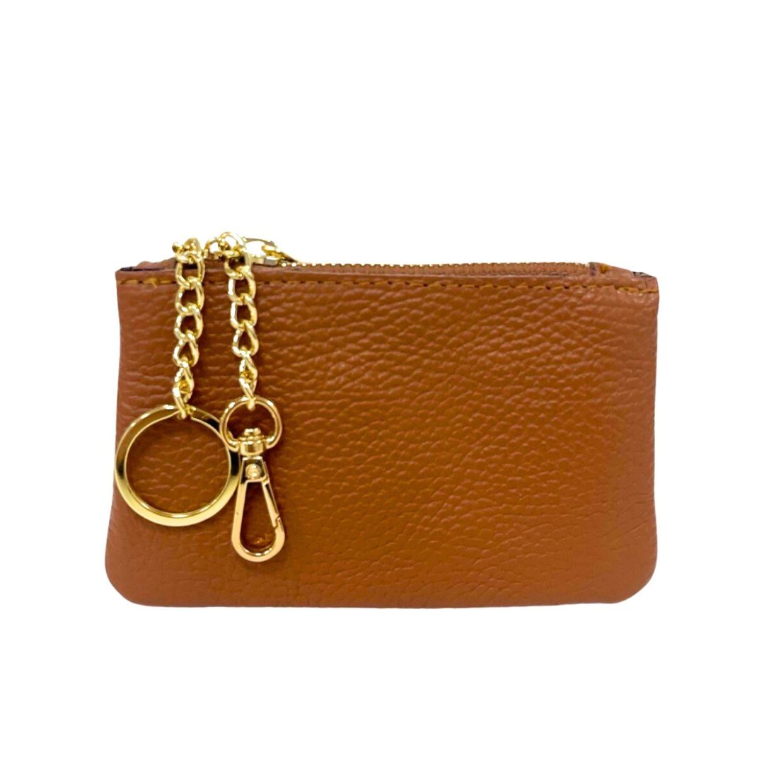 Small Zipped Leather Pouch with Keyring | Tan - The Leather Mob
