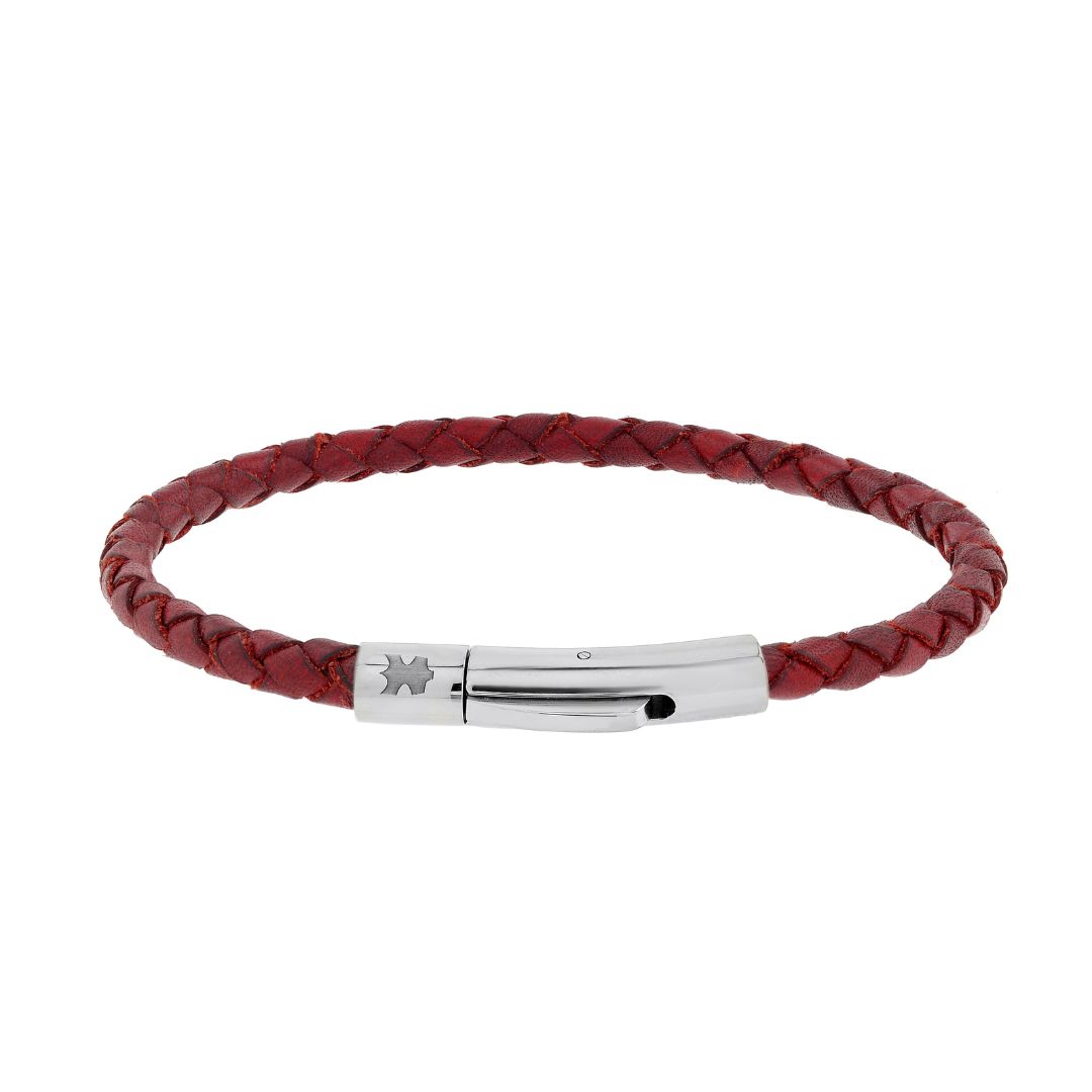 Unisex Platted Leather Bracelet with Push Clasp | Bordeaux - The ...